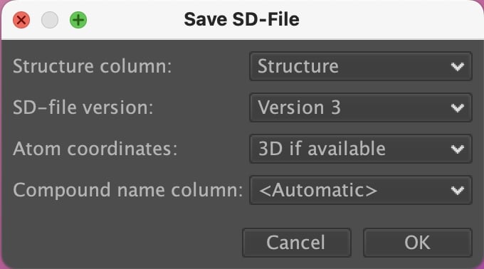 How to export SD files or get SMILES formula ? | inospin